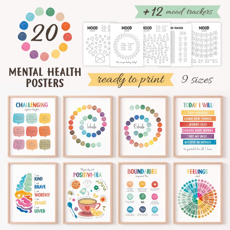 Therapy Office Decor Bundle, Feelings Wheel, Calming Corner ...