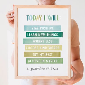 Today I Will Poster, Therapy Office Decor, Positive Affirmations ...