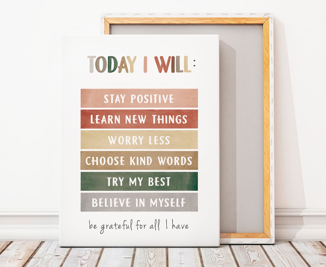 Today I Will Poster, Kids Positive Affirmation Art, Mental Health ...