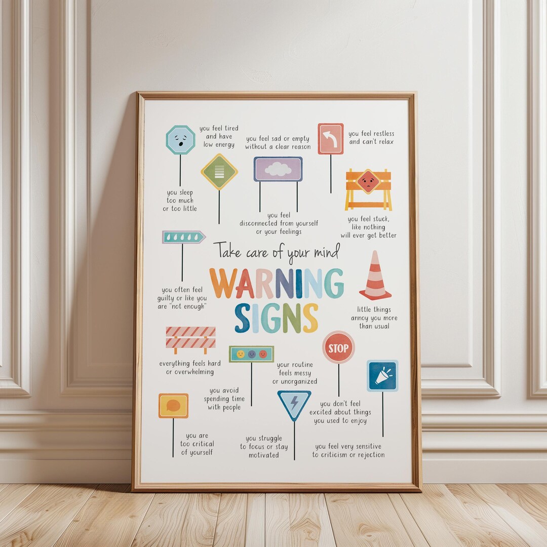 Warning Signs, Mental Health Poster, Therapy Office Decor, School ...