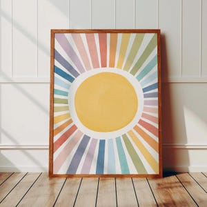 Sun Playroom Poster, Watercolor Nursery Sun Print, Rainbow Sun Wall Art ...
