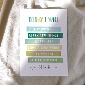 Today I Will Poster, Therapy Office Decor, Positive Affirmations ...