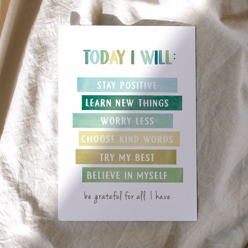 Today I Will Poster, Therapy Office Decor, Positive Affirmations ...