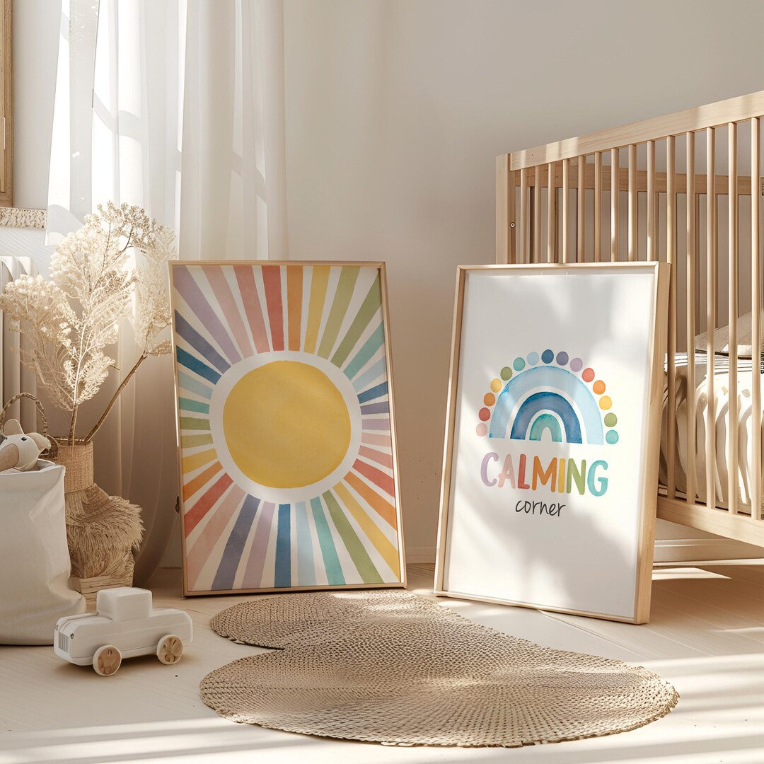 Watercolor Sun Rainbow Calming Corner Sign - Classroom Decor (digital ...