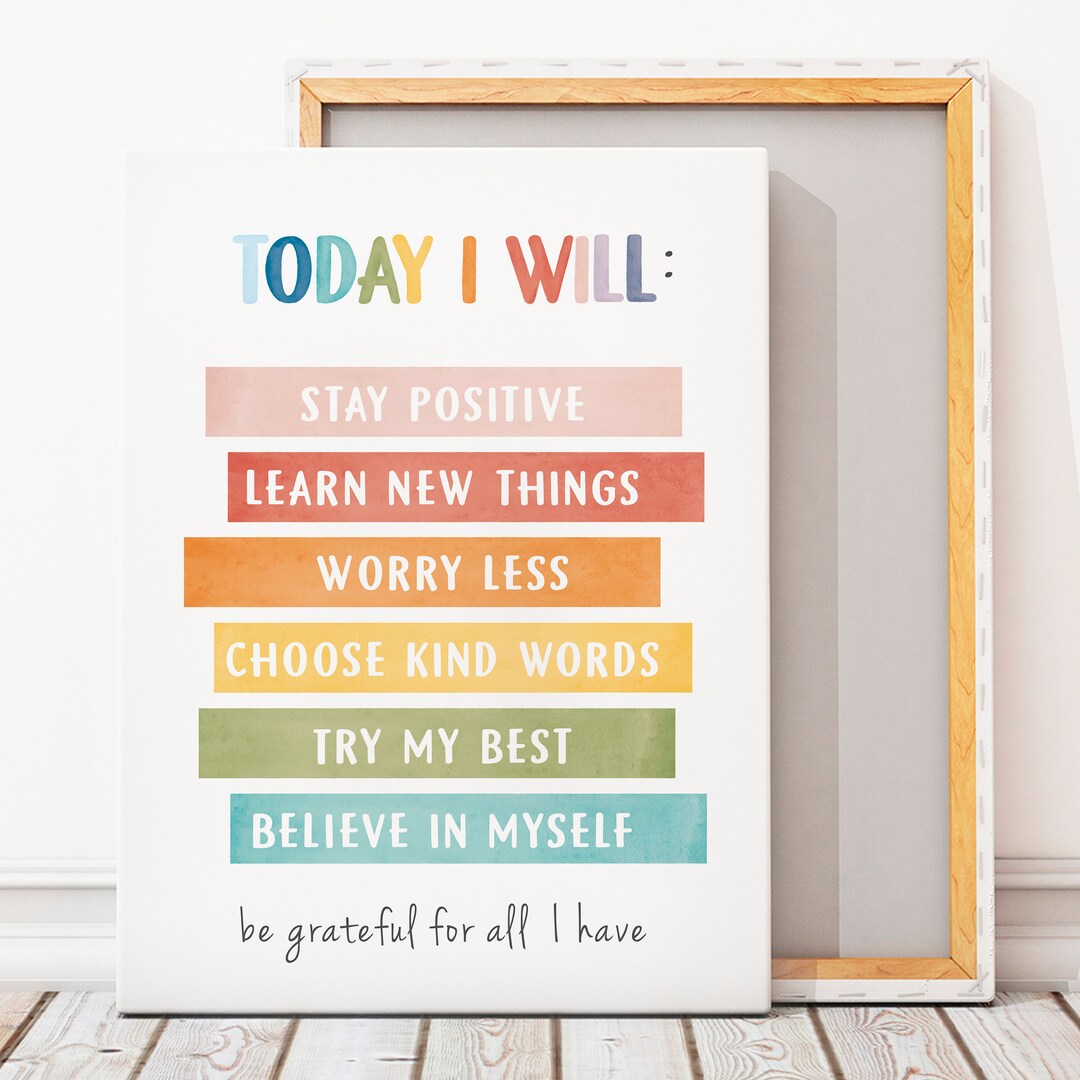 Today I Will Poster, Kids Positive Affirmation Art, Mental Health ...