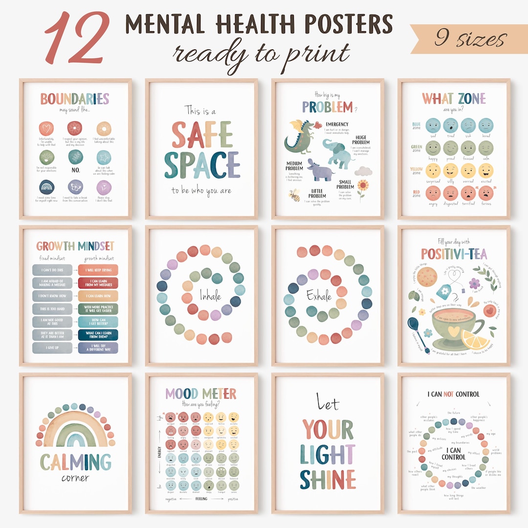 12 Mental Health Corner Posters, Therapy Office Wall Decor, School ...
