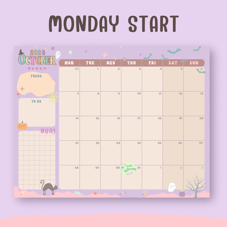 October 2024 Planner Printable, October Calendar Printable, Halloween ...
