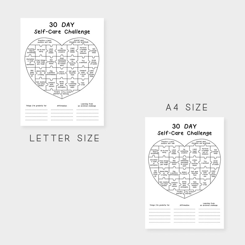 30 Day Self Care Challenge Printable Journal Page, Self Care Journal ...