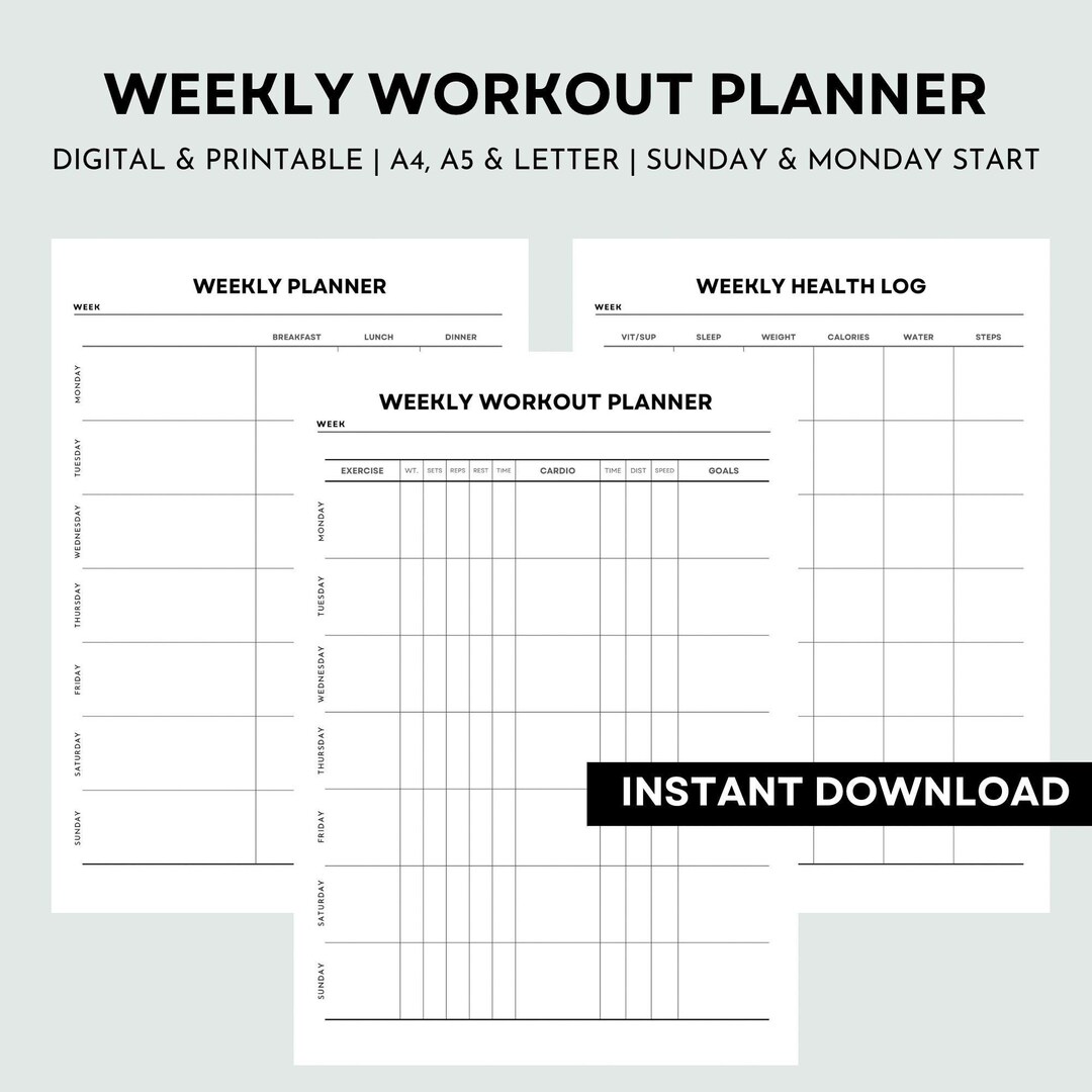 Weekly Workout Planner, Gym Workout Planner, Fitness Planner, Weekly ...