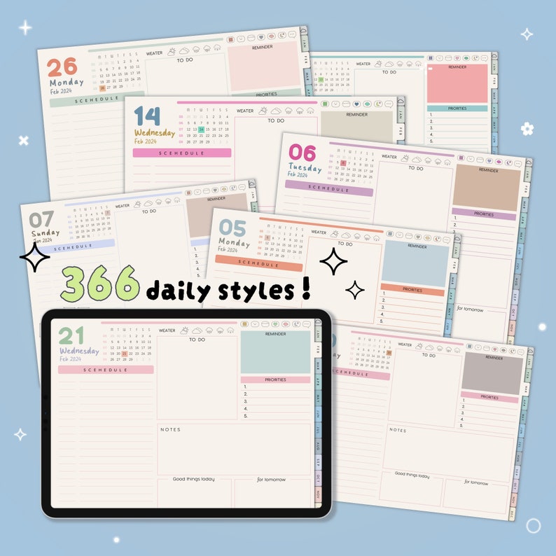 2024 SKY & ME Digital Planner Hyperlinked Planner Dated Planner Monthly ...