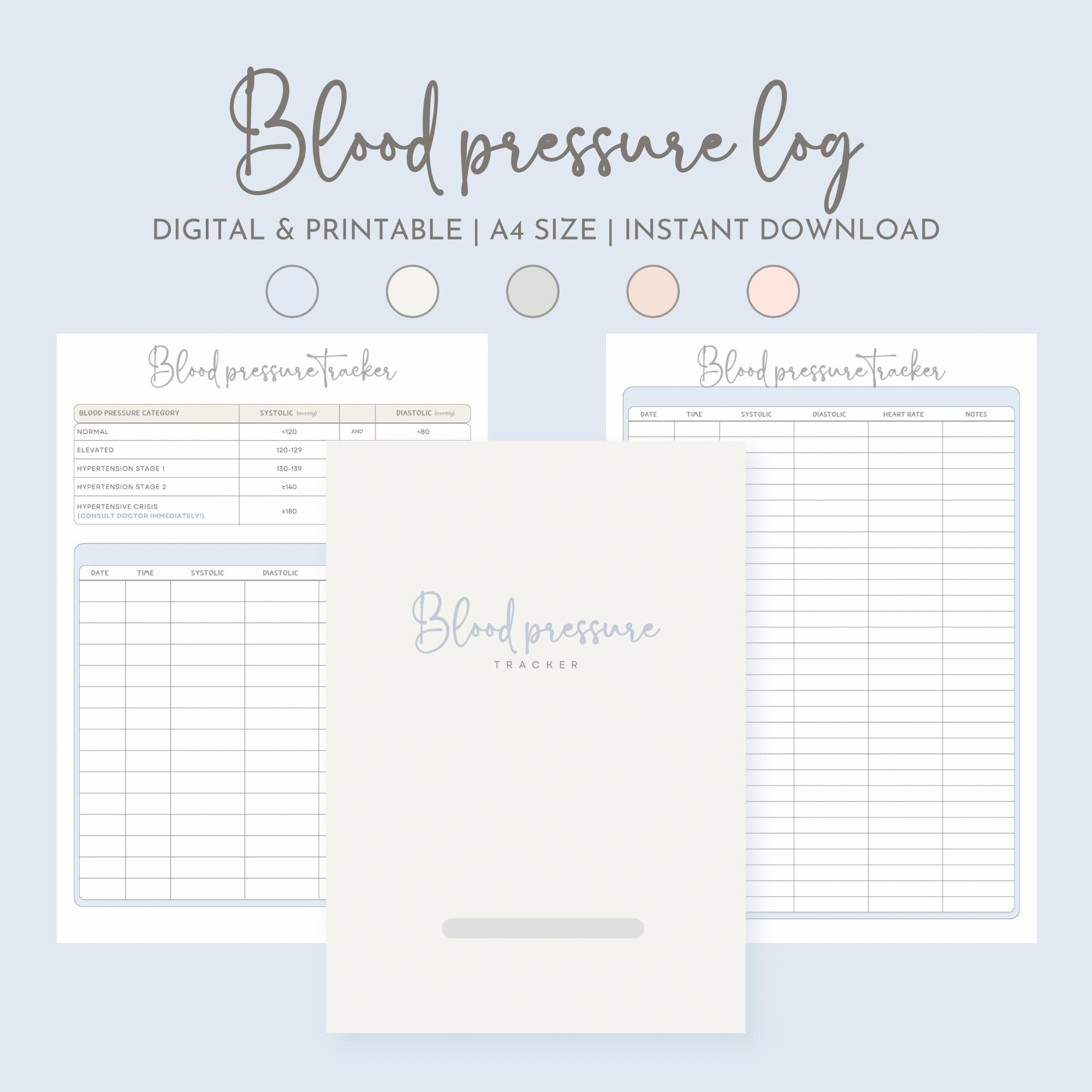 Blood Pressure Log, Blood Pressure Tracker Printable, BP Monitoring ...