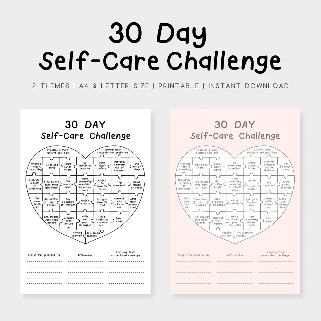 30 Day Self Care Challenge Printable Journal Page, Self Care Journal ...