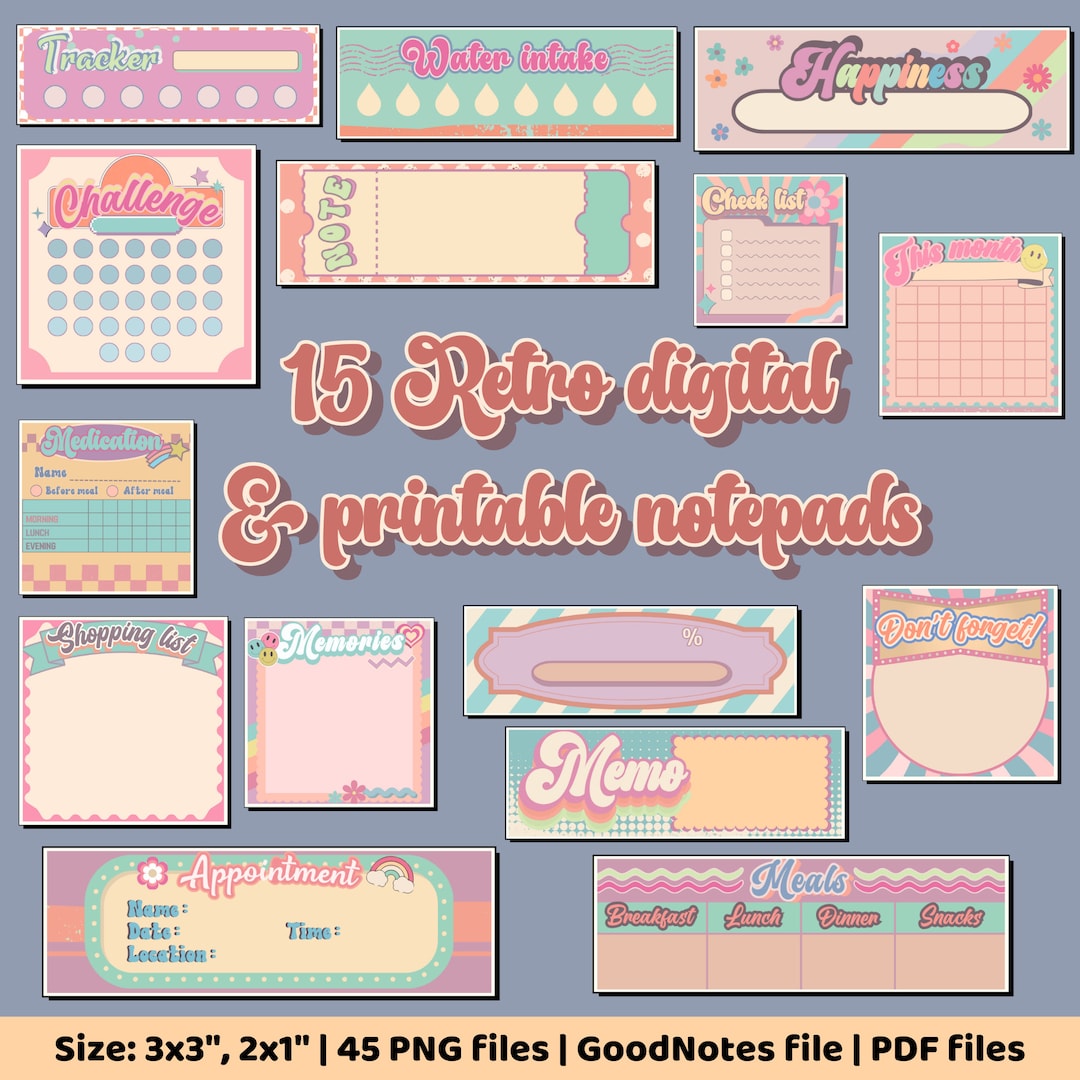 Cute Retro Digital Notepad Stickers Retro Widgets Printable Memo Pad ...