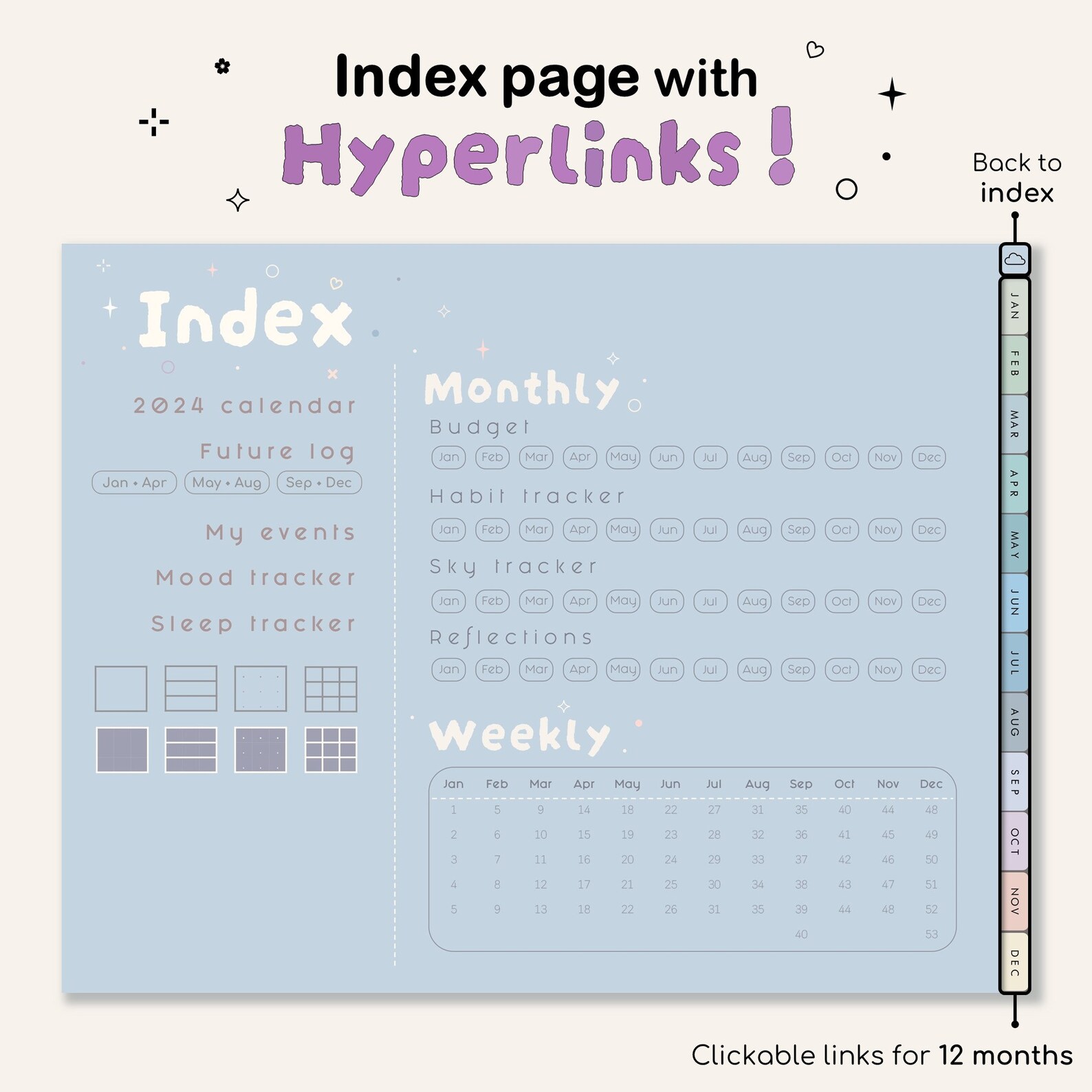 2024 SKY & ME Digital Planner Hyperlinked Planner Dated Planner Monthly ...