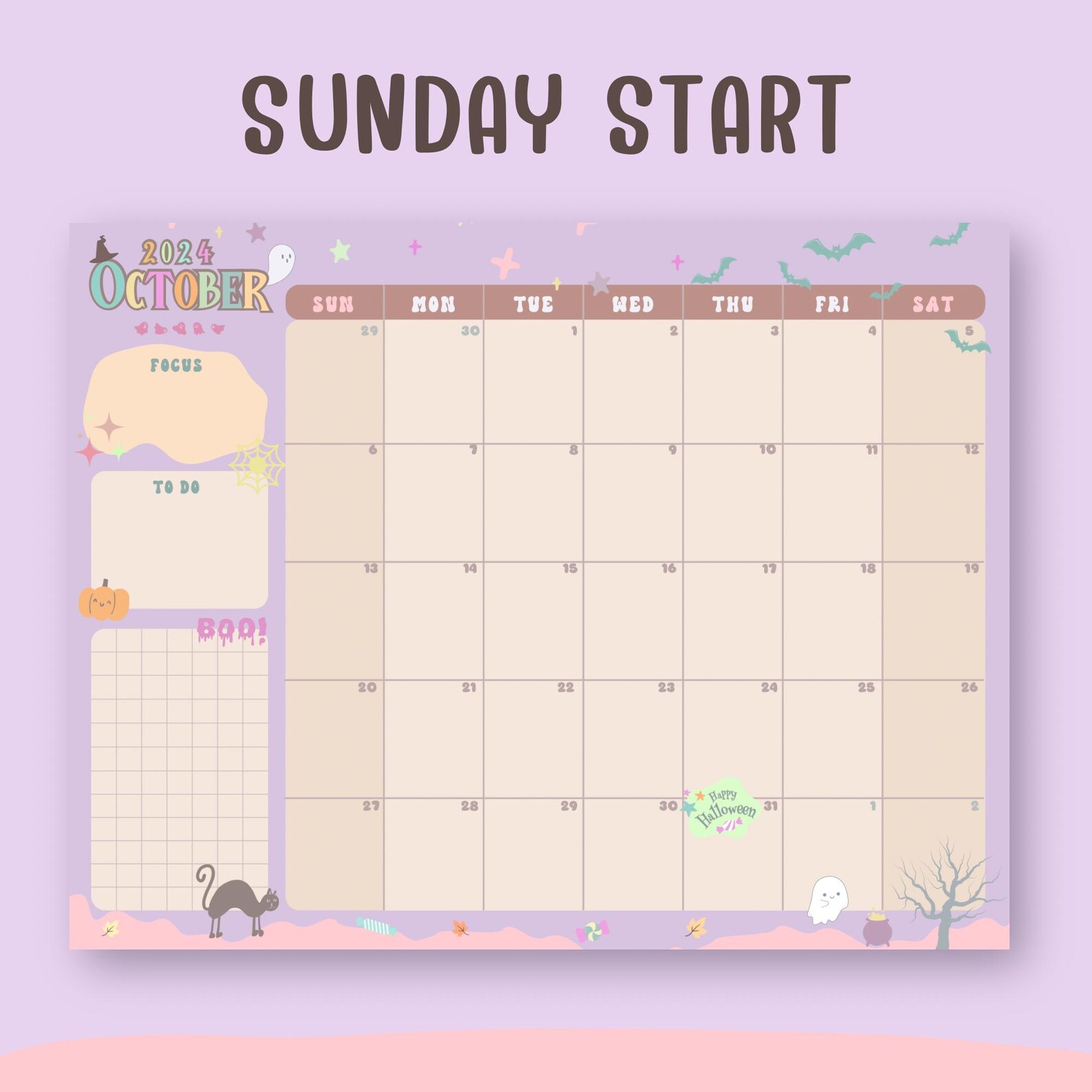 October 2024 Planner Printable, October Calendar Printable, Halloween ...