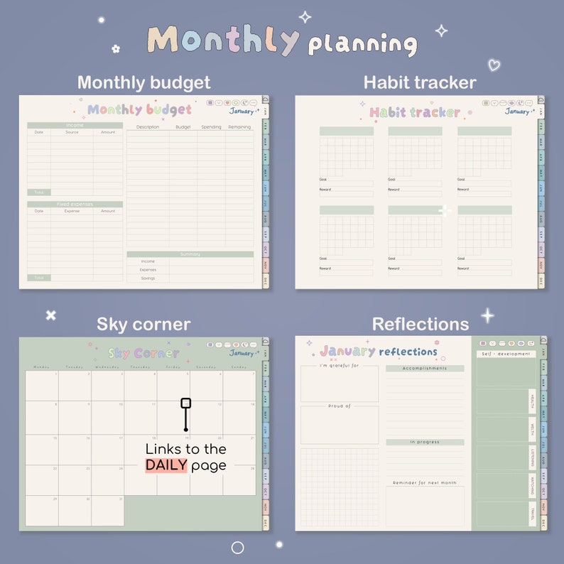 2024 SKY & ME Digital Planner Hyperlinked Planner Dated Planner Monthly ...