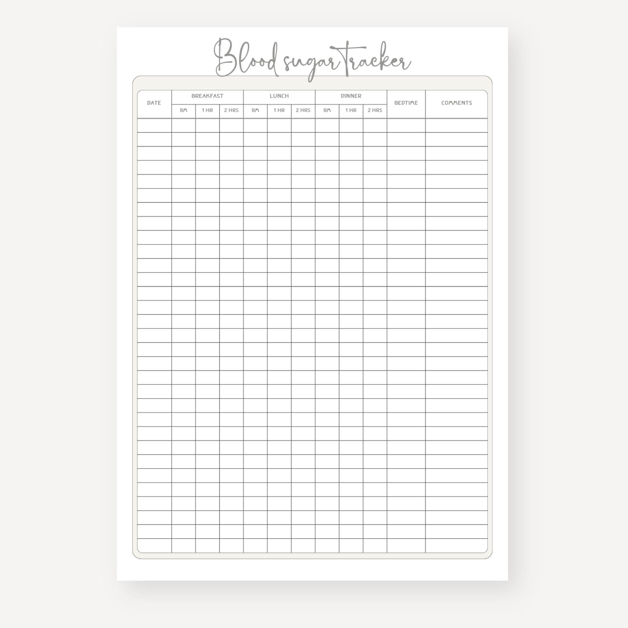 Blood Sugar Tracker Printable, Glucose Monitor, Blood Sugar Log, Blood ...
