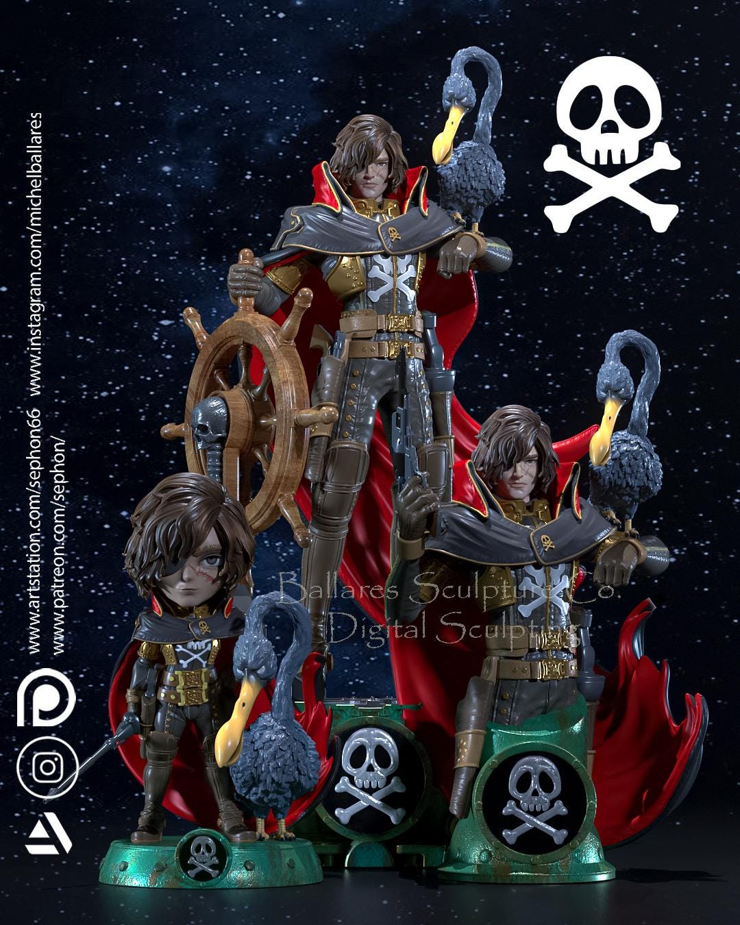 Captain Harlock Statue: Custom Painted Collectible, Free World Wide ...