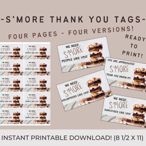 S'more Thank You Gift Tags: Appreciation Printable (instant Digital ...