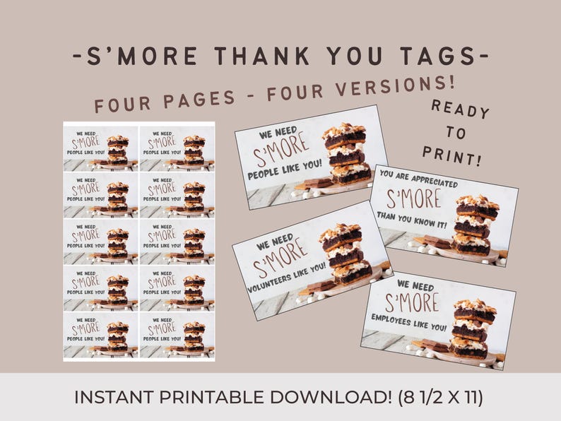 S'more Thank You Gift Tags: Appreciation Printable (instant Digital ...