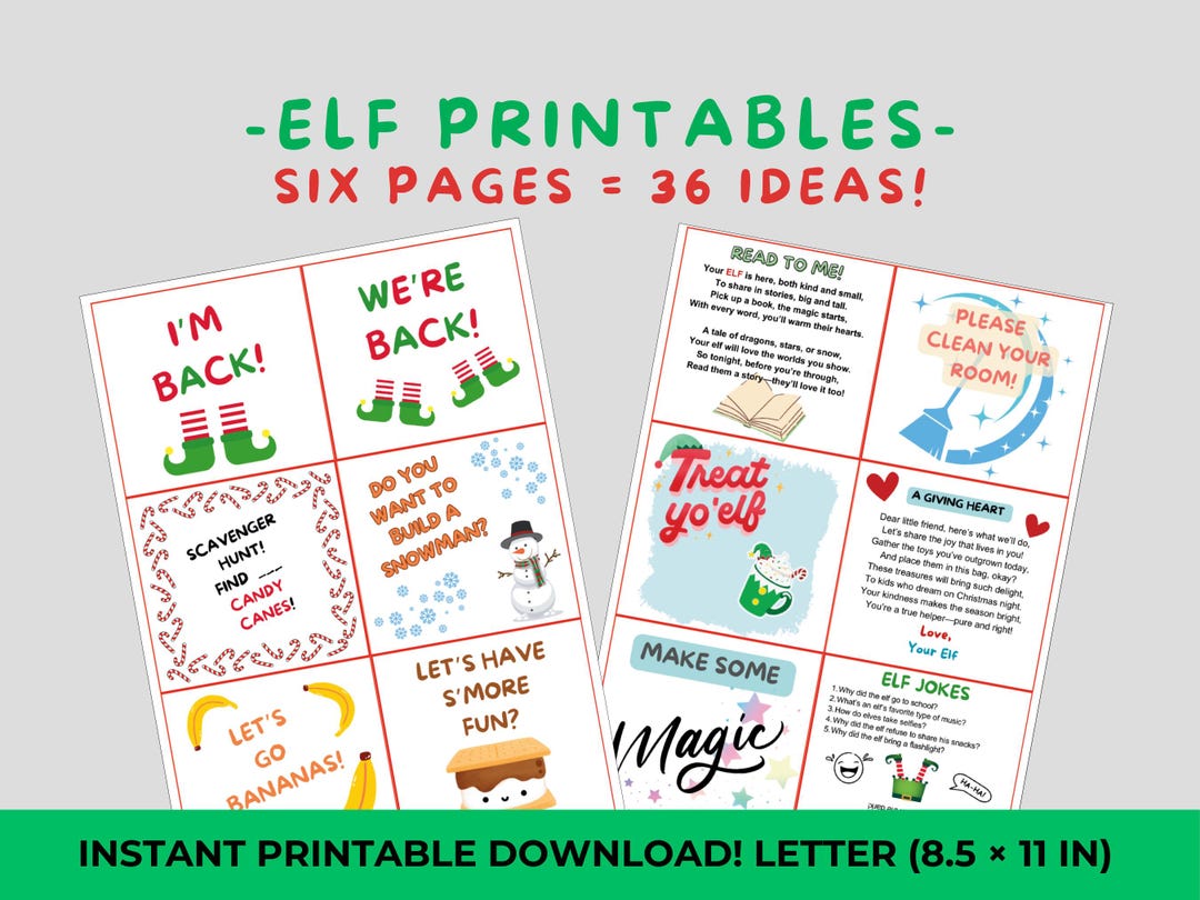 Elf on Shelf Printable Notes: 36 Ideas (instant Digital Download ...