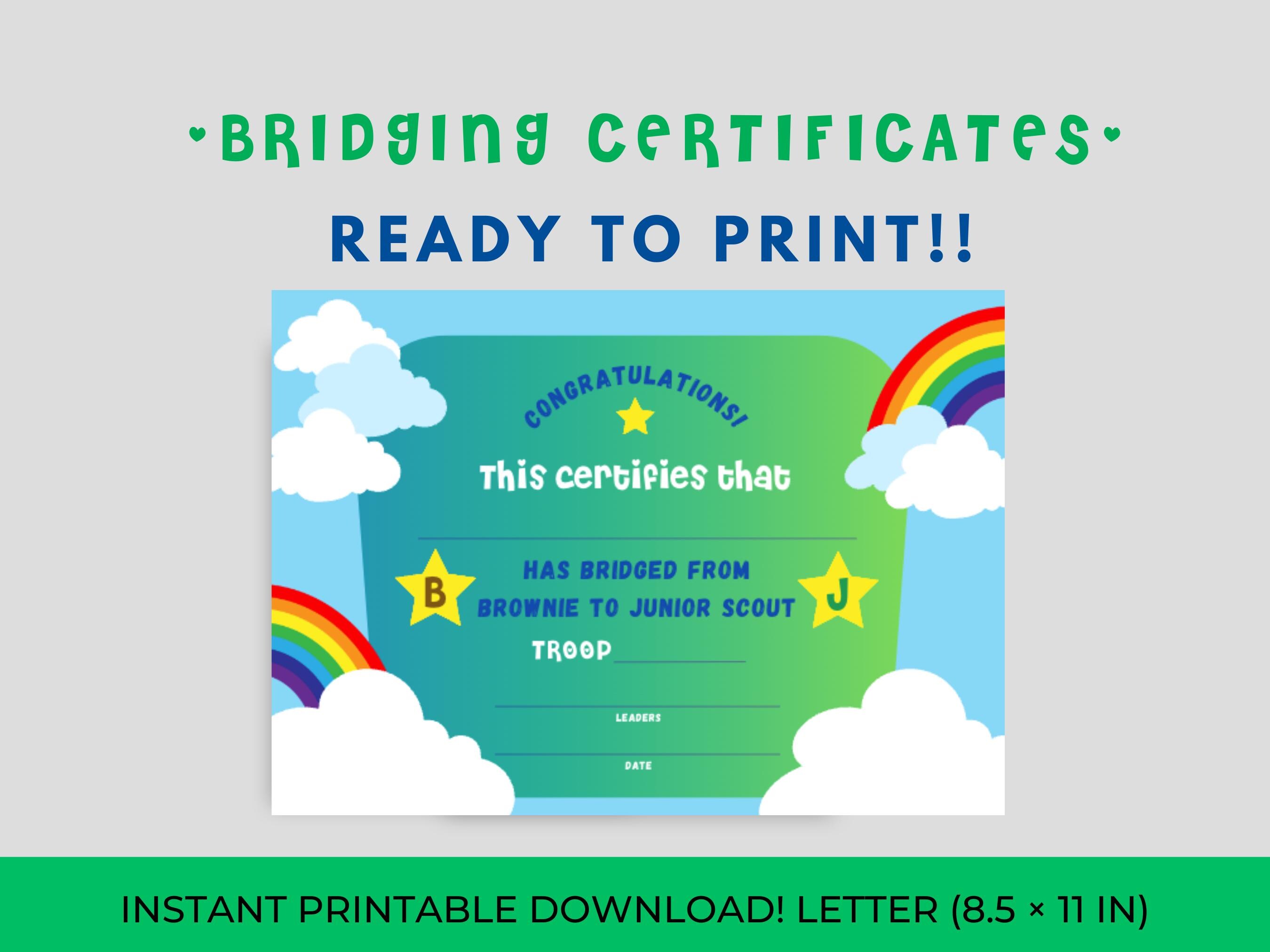 Girl Scout Bridging Certificates for SIX Levels! Instant PDF Digital ...