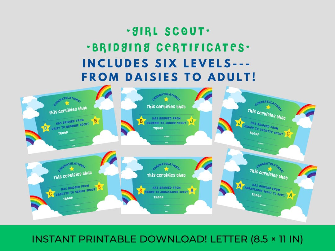 Girl Scout Bridging Certificates for SIX Levels! Instant PDF Digital ...