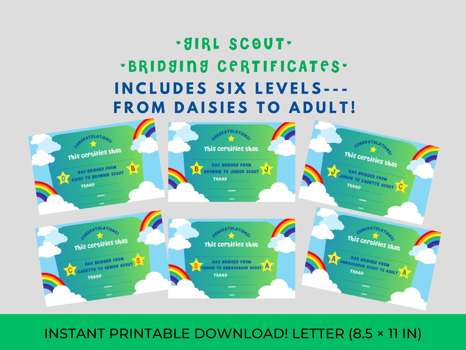 Girl Scout Bridging Certificates for SIX Levels! Instant PDF Digital ...