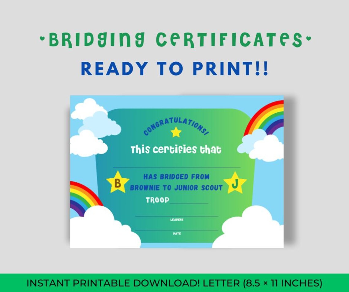 Girl Scout Bridging Certificates for SIX Levels Instant PDF Digital ...