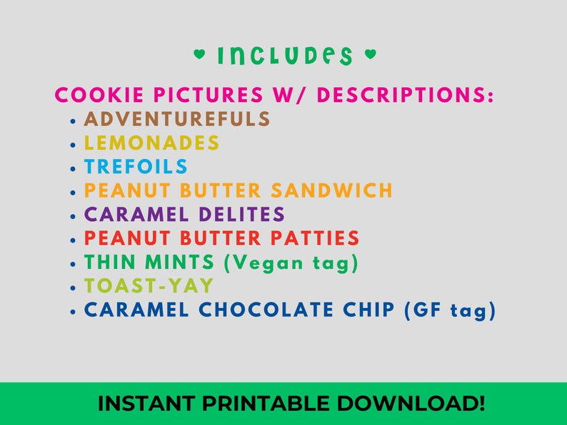 ABC Bakers Girl Scout Cookie Menu: Booth Poster (instant Digital ...