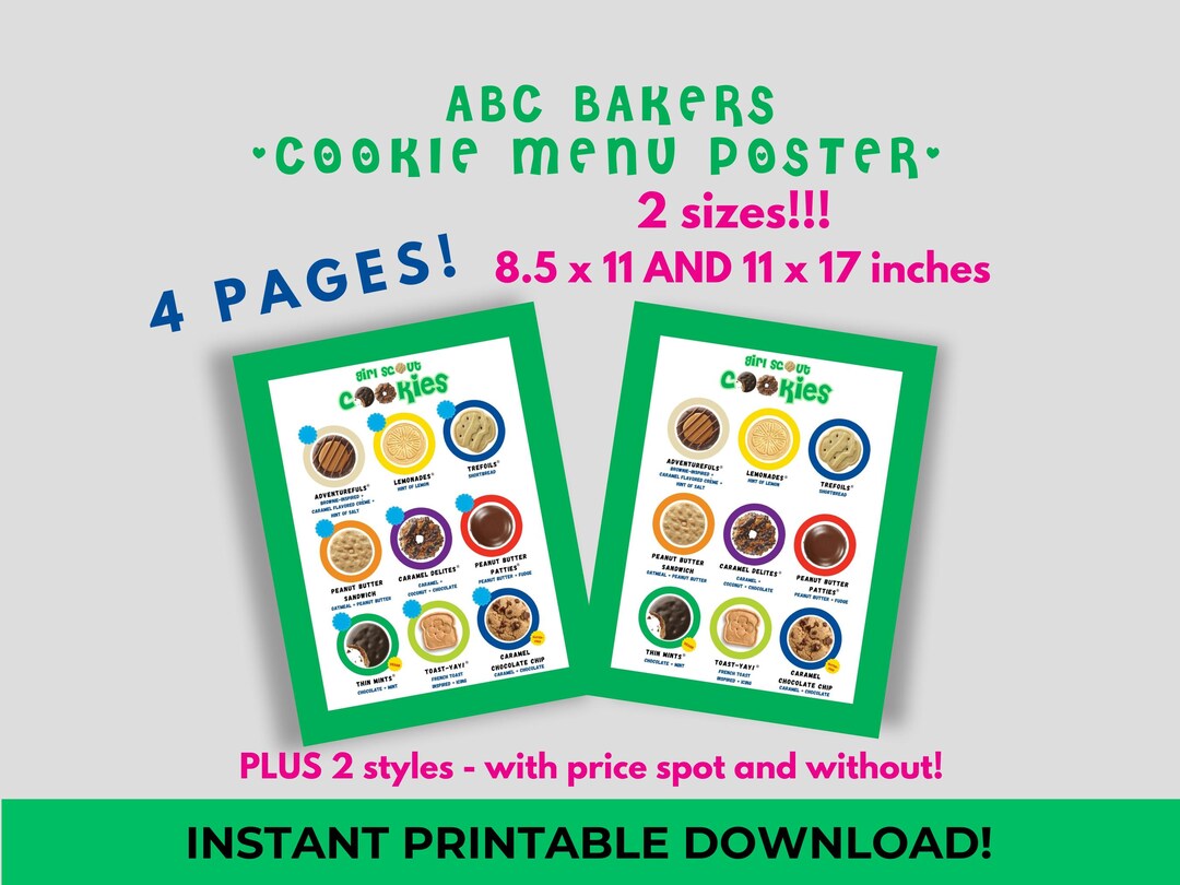 ABC Bakers Girl Scout Cookie Menu: Booth Poster (instant Digital ...