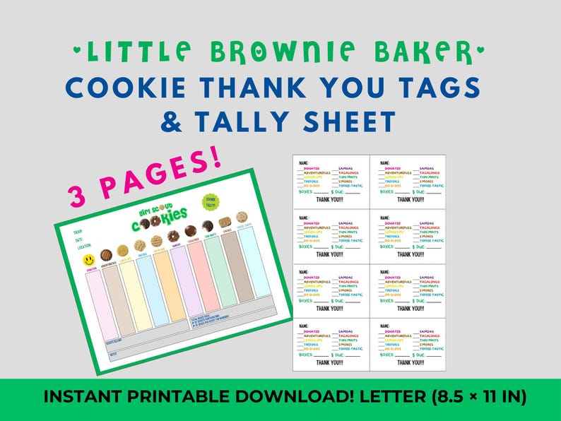 LBB Girl Scout Cookie Thank You Tags + Cookie Tally Print Out! - Etsy