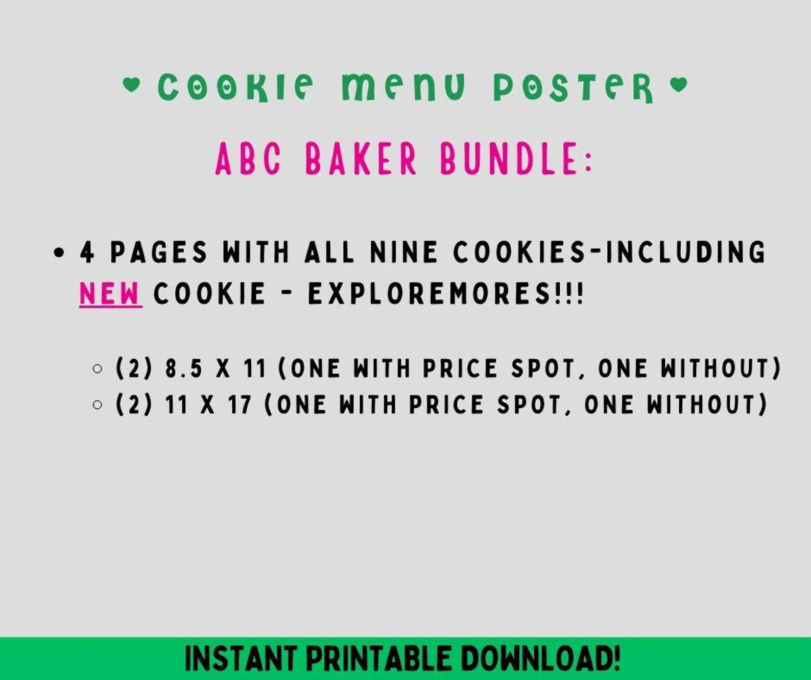 ABC Bakers Girl Scout Cookie Menu: Booth Poster (instant Digital ...