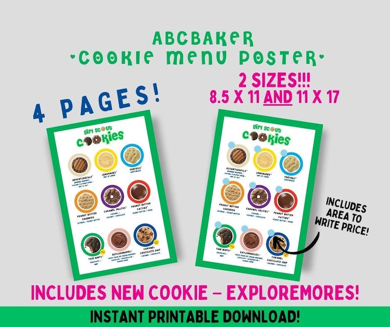 ABC Bakers Girl Scout Cookie Menu: Booth Poster (instant Digital ...