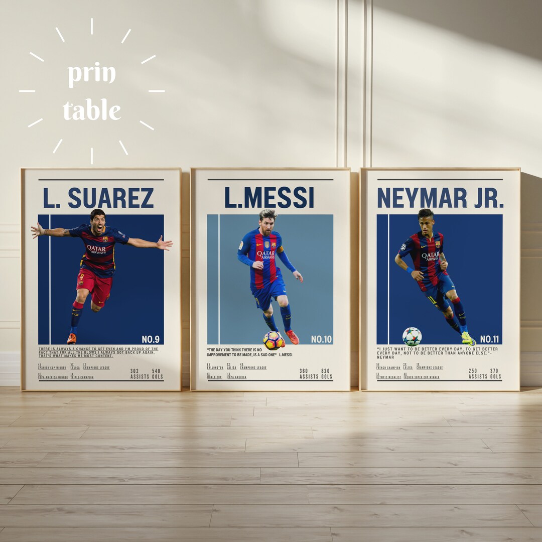 3 Set MSN ,MSN Poster,neymar,messi,suarez,football Fan,gift for Her,mid ...