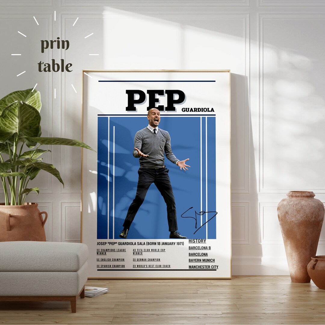 Pep Guardiola Poster, Head Coach Poster, Football Art Print,mid-century ...