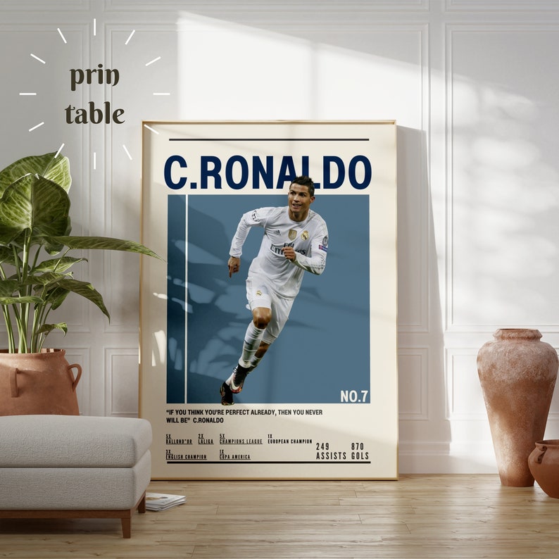 Cristiano Ronaldo Inspired Poster, Mid-century Modern, Uni Dorm Room ...