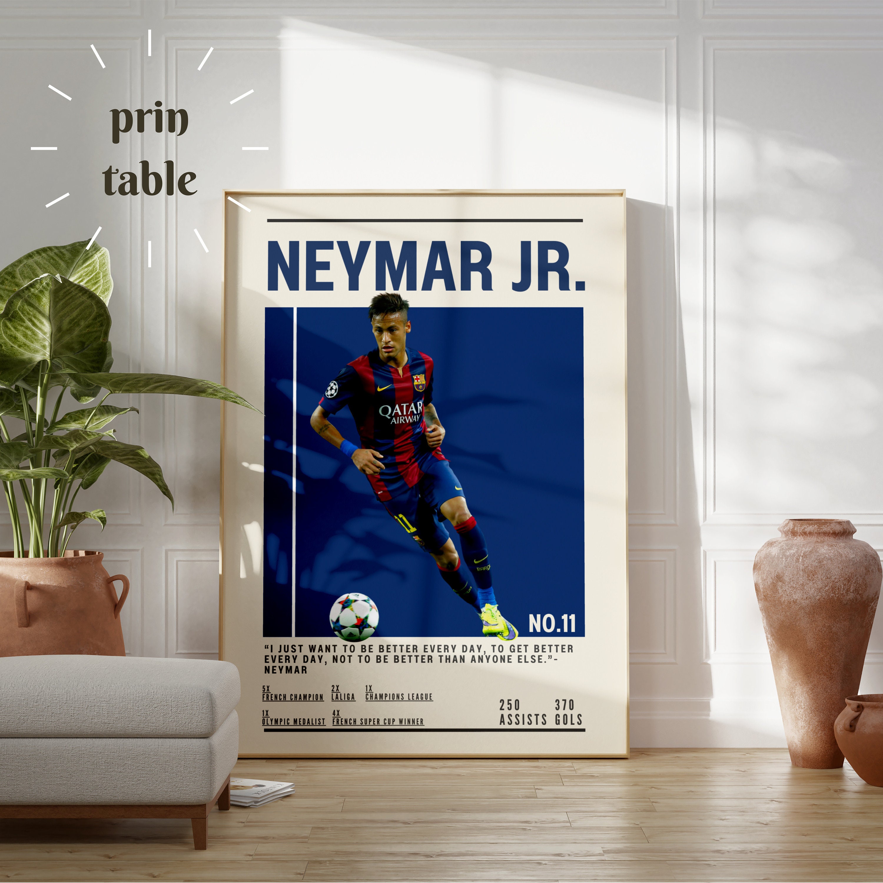 Neymar Poster, Neymar Print Art, Neymar Digital Poster, Football Gifts ...