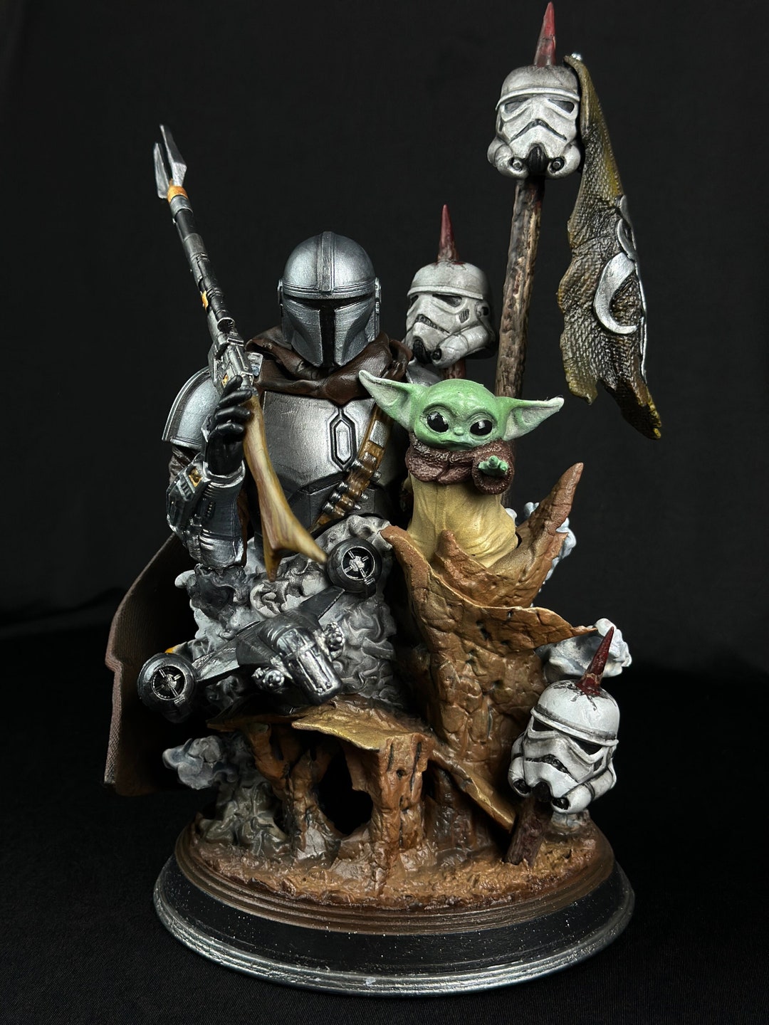 Star Wars, the Mandalorian, Headhunter, Grogu, Figure, Statue, Art, 3D ...