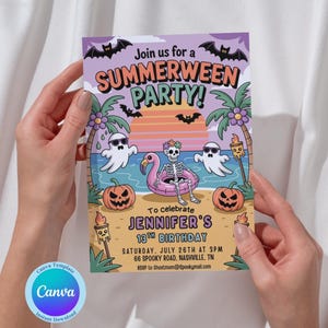 Summerween Party Invitation Template - Summer Halloween Pool and ...