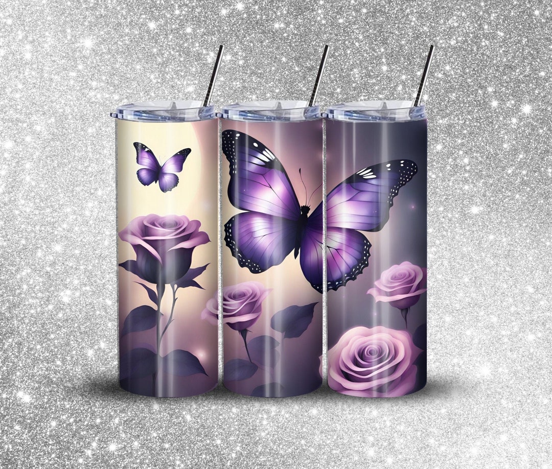Purple Butterfly Tumbler Wrap Butterfly Sublimation Design Instant PNG ...