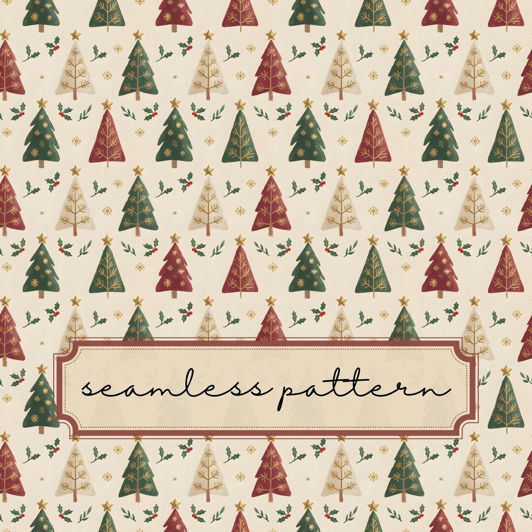 Seamless Digital Paper Classic Christmas Trees With Gold Accents ...