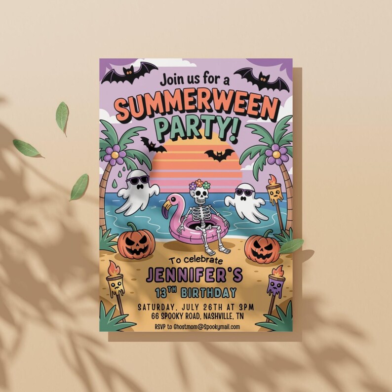 Summerween Party Invitation Template - Summer Halloween Pool and ...