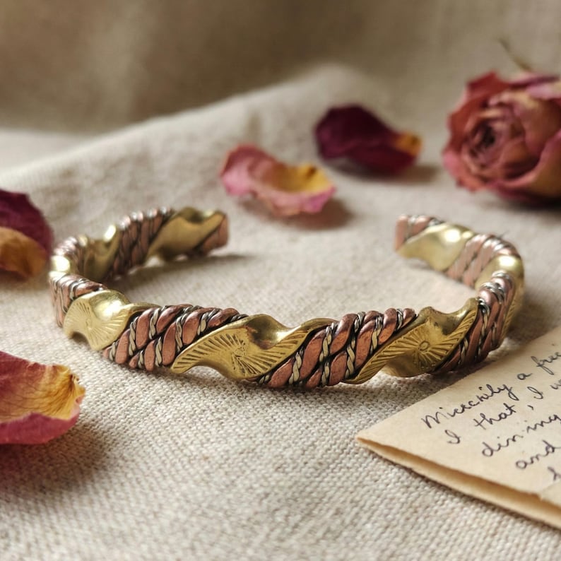 THE SUNFORGED | Mixed Metal Twisted Cuff Bracelet | Copper Brass Steel ...