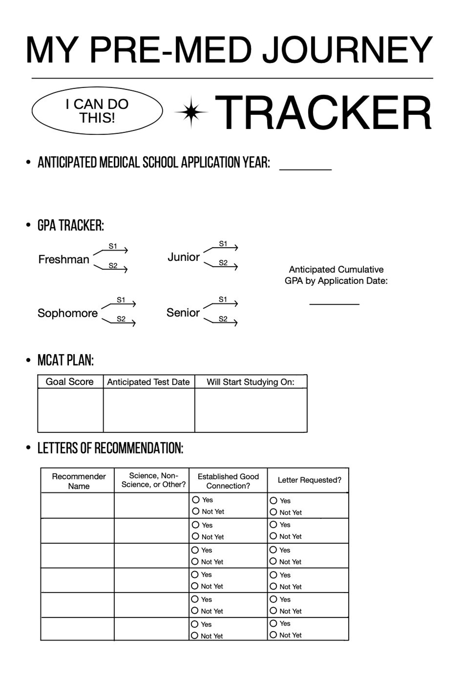 Pre-med Planner, Pre-med Activity Tracker, AMCAS AACOMAS Application ...