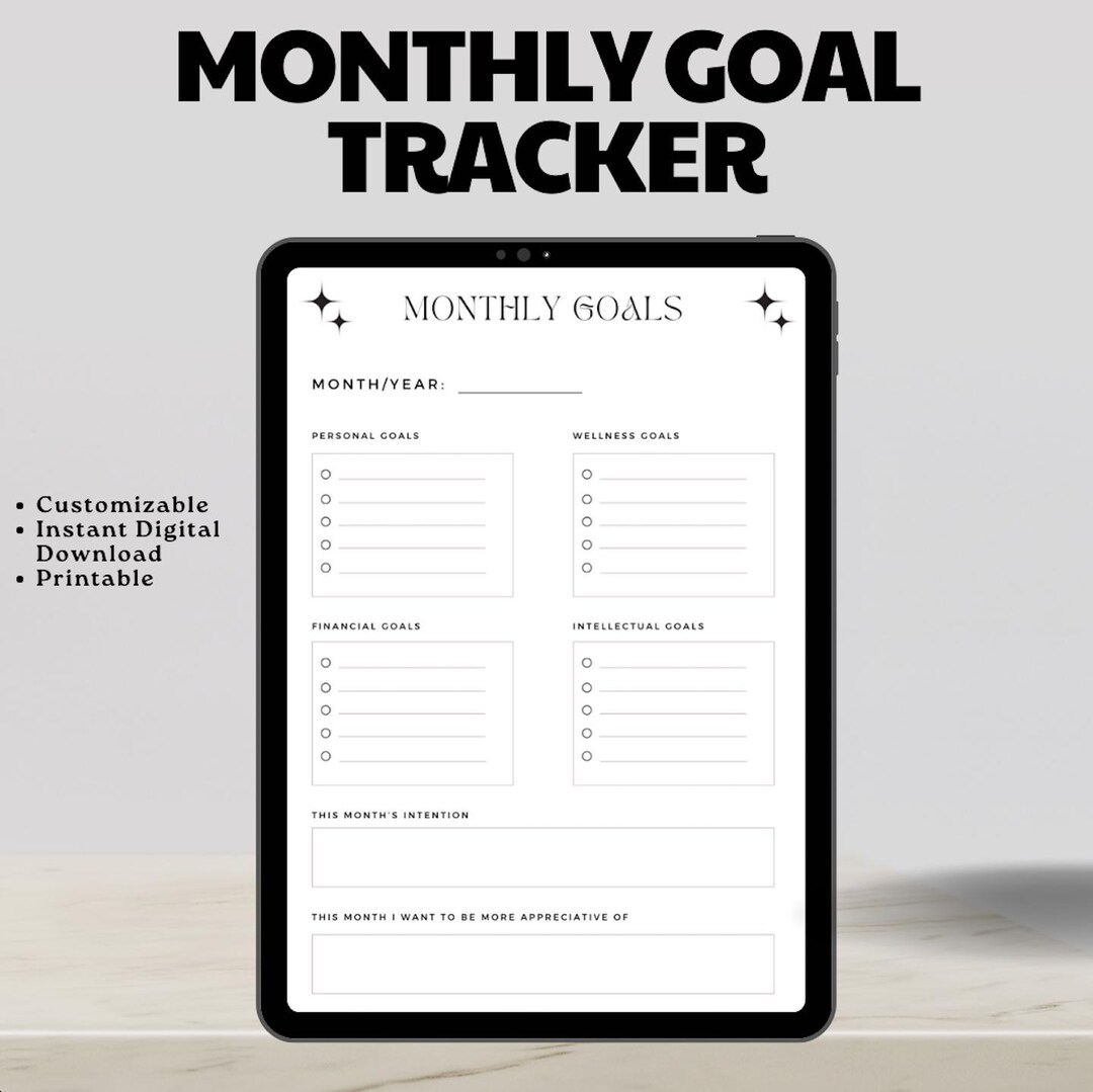 Monthly Goal Tracker Planner New Year's Resolution Wellness Habit ...