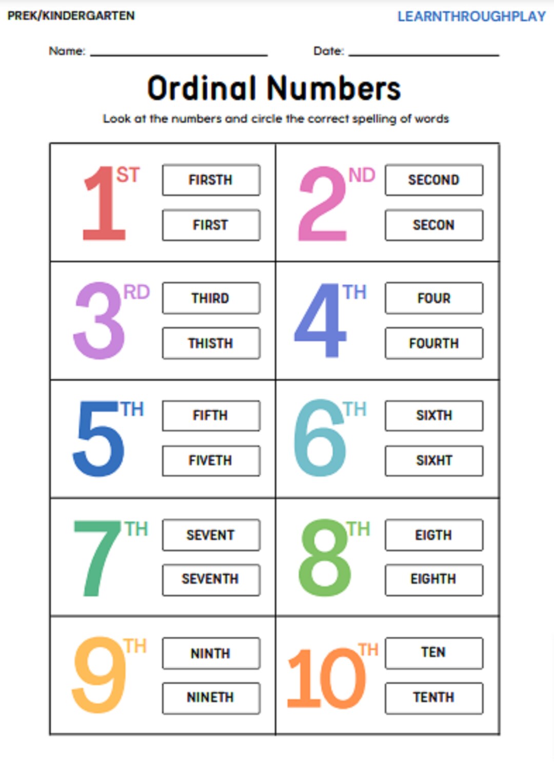 Ordinal Numbers Vocabulary Worksheet Etsy Ordinal Numbers Vocabulary Worksheet Etsy