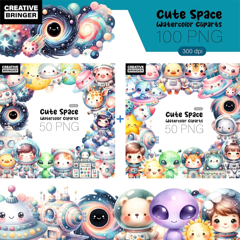 Cute Space Watercolor Clipart Bundle, Outer Space Clipart, Galaxy ...