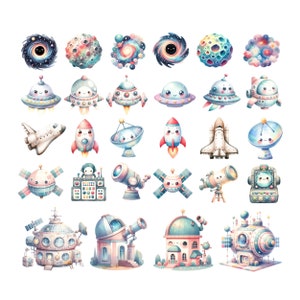 Cute Space Watercolor Clipart Bundle, Outer Space Clipart, Galaxy ...
