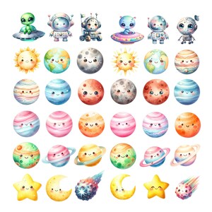 Cute Space Watercolor Clipart Bundle, Outer Space Clipart, Galaxy ...